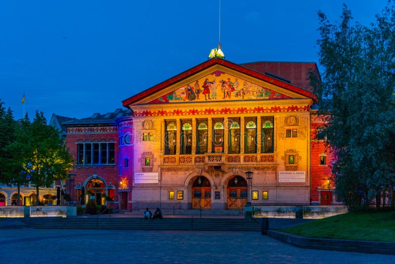 Night View of Aarhus Theatre in Denmark Stock Photo - Image of king ...