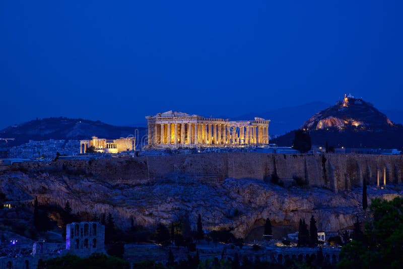 Acropolis at the Night, Athens, Stock Photo - Image of memorial, lights ...