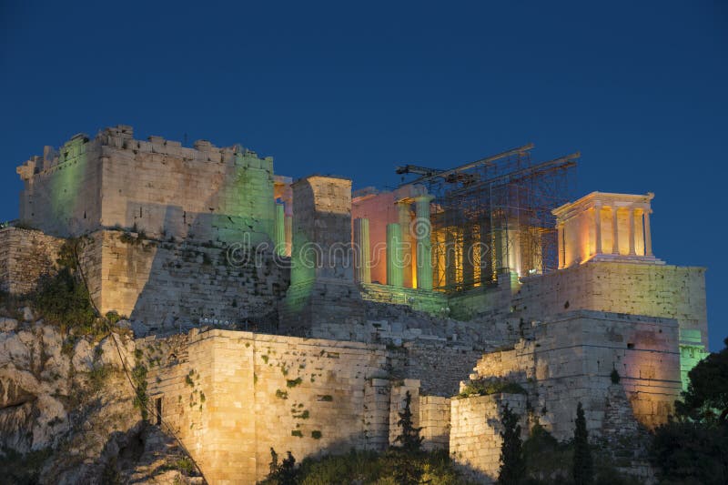 Night view of Acropolis stock photo. Image of history - 47873270