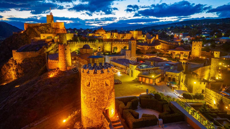 Night View of Akhaltsikhe (Rabati) Castle in Georgia Editorial ...