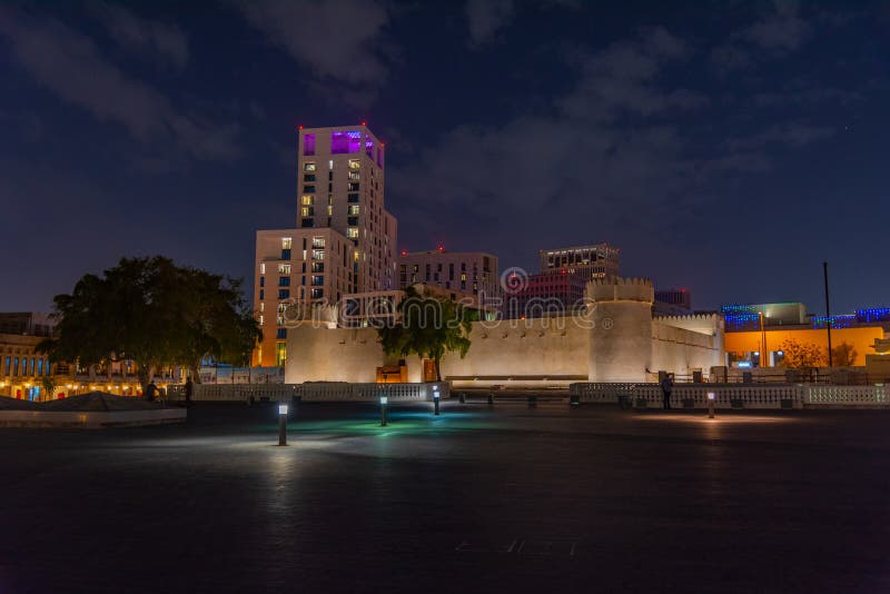 Night View of Al Koot Fort at Doha, Qatar Stock Image - Image of ...