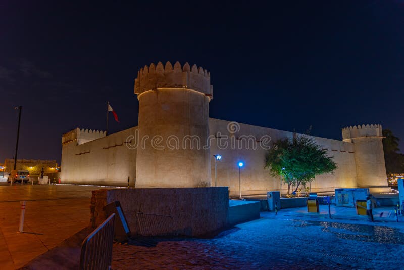 Night View of Al Koot Fort at Doha, Qatar Stock Image - Image of ...
