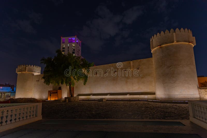 Night View of Al Koot Fort at Doha, Qatar Stock Image - Image of ...