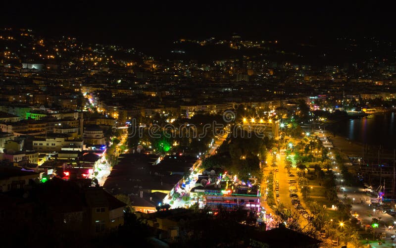 Alanya at night stock image. Image of hill, mountain - 11803285