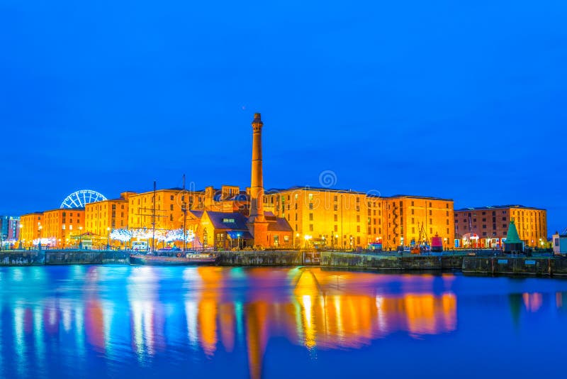 Night View of Albert Dock and the Pump House in Liverpool, England ...