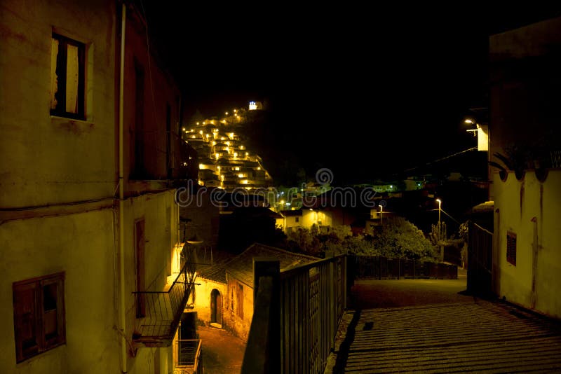 Night View of an Alley of an Ancient Village Stock Photo - Image of ...