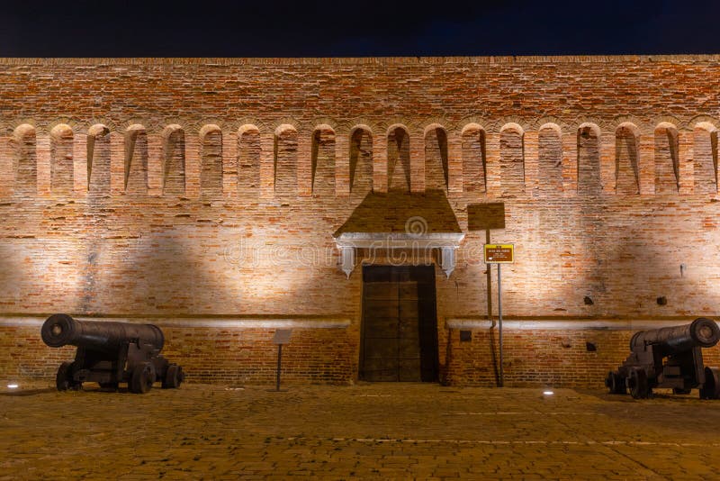 Night View of an Ancient Wall in the Port of Ancona, Italy Stock Image ...