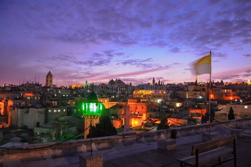 View of the Old City of Jerusalem at Night Stock Image - Image of ...