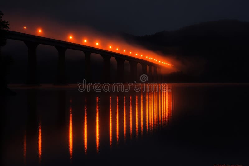 Night View of Arafed Bridge with Lights Shimmering on the Water S ...