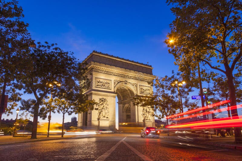Night View of Arc De Triomphe - Triumphal Arc in Paris, France ...