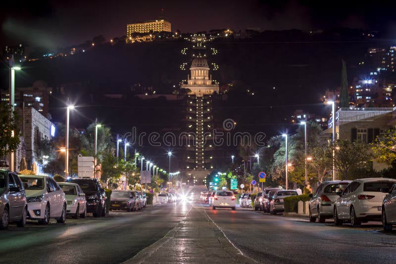 Night View of the Bahai Temple in Haifa Stock Image - Image of ...
