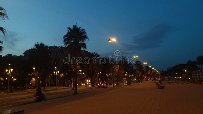 Night View of Barcelona Port Yard Road Stock Image - Image of barcelona ...