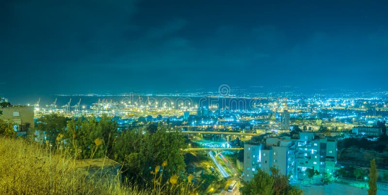 Night View of the Bay of Haifa and the Harbor Stock Image - Image of ...