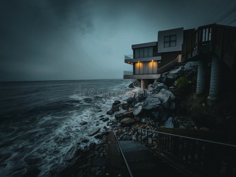 Night View of a Beach House in Malibu, California Editorial Stock Photo ...