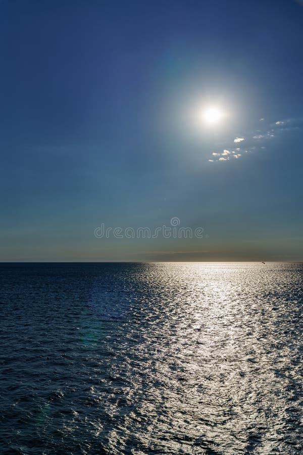 Night View from the Beach To the High Sea with the Moon in the Dark Sky ...