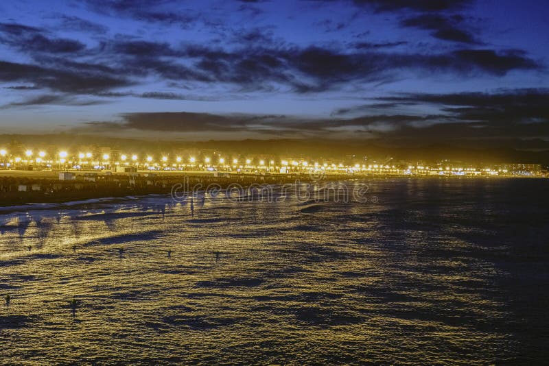 Night View of the Beach of Valencia Stock Image - Image of home, night ...