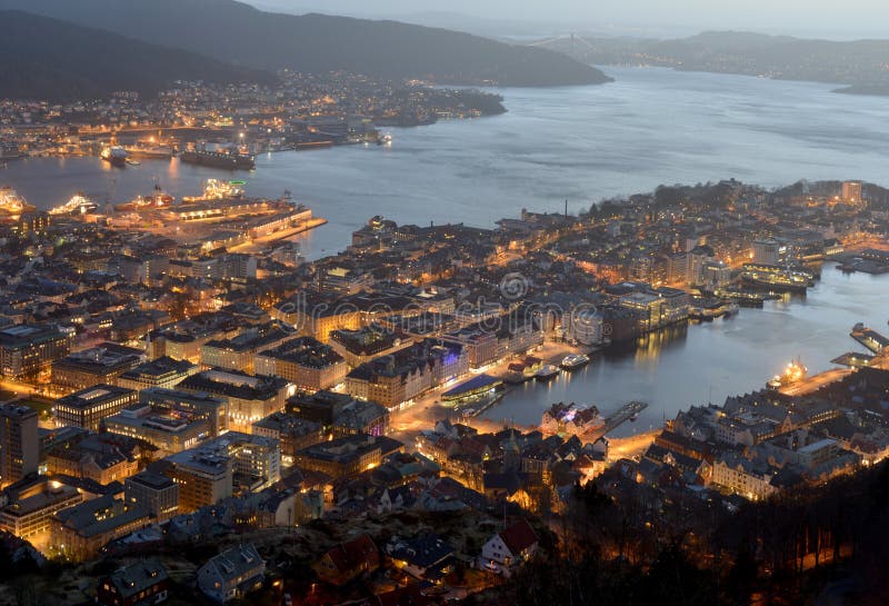 Night view of Bergen stock photo. Image of mountains - 45731062