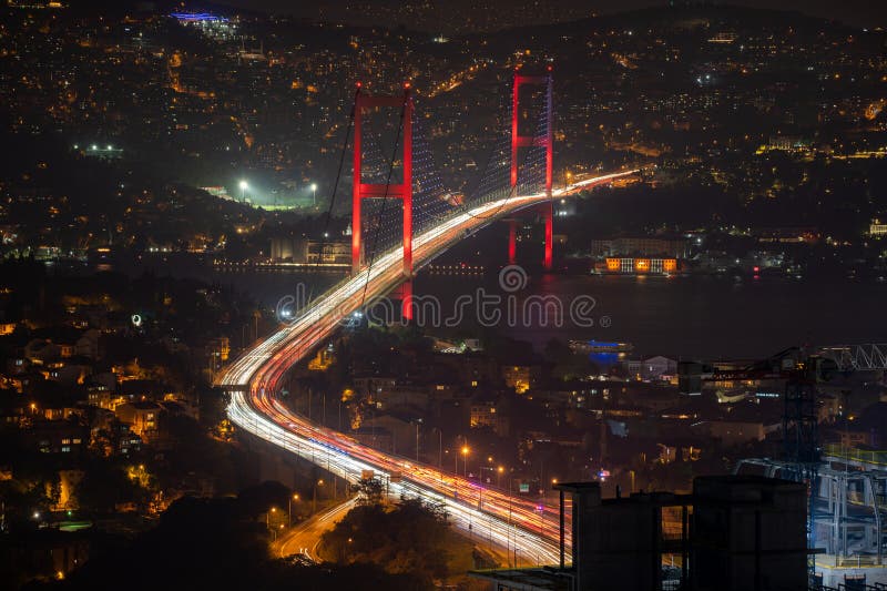 Night View of the Bosphorus and Bosphorus Bridge Long Exposure ...