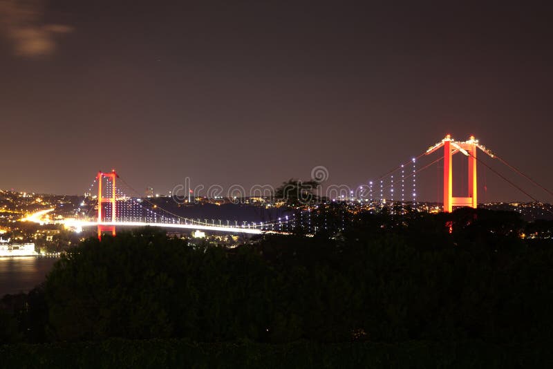 The Night View of Bosphorus Bridge Stock Photo - Image of enormous ...