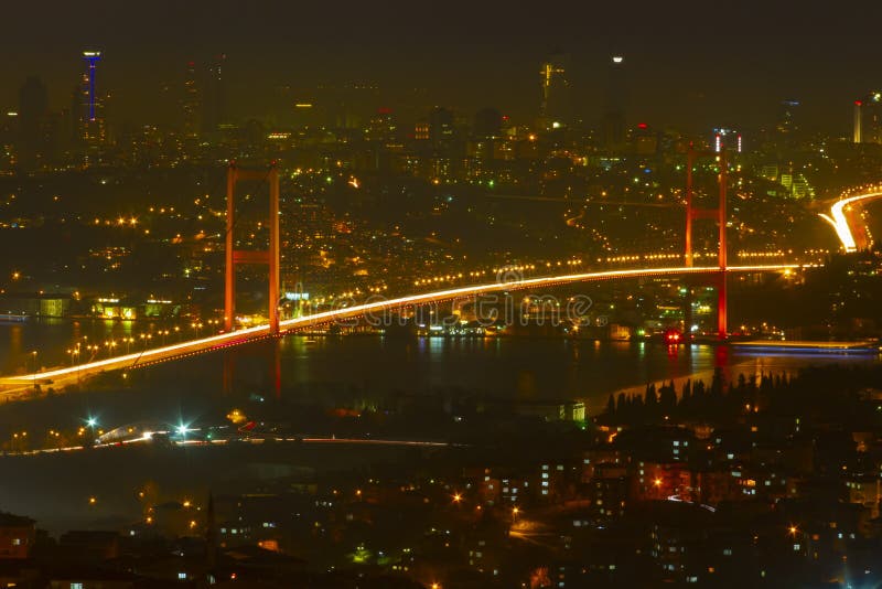 Night View of the Bosphorus Bridge in Istanbul. Stock Photo - Image of ...