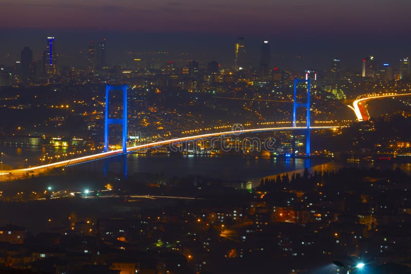 Night View of the Bosphorus Bridge in Istanbul. Stock Photo - Image of ...