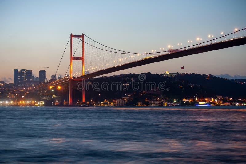 Night View the Bosphorus Bridge in Istanbul Stock Image - Image of blue ...