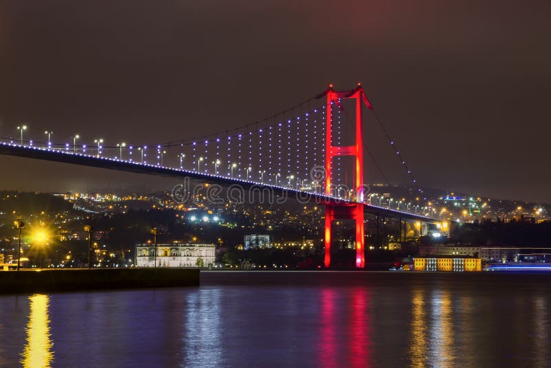 Night View of Bosphorus Bridge Stock Photo - Image of historical ...