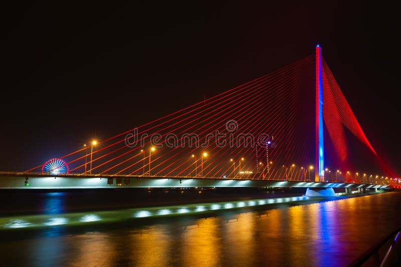 Night View of Bridge Danang Stock Photo - Image of colorful, structure ...