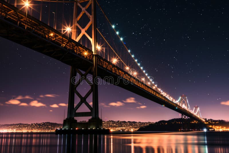 Night View of the Bridge Illuminated with Bright Lights. Generative AI ...