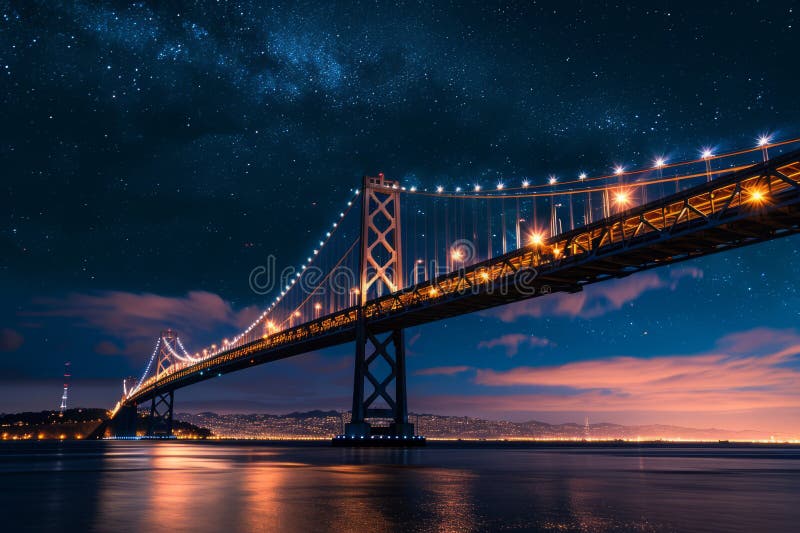 Night View of the Bridge Illuminated with Bright Lights. Generative AI ...