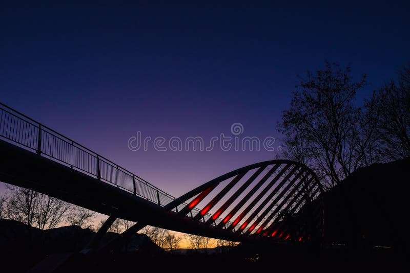 Night View with Bridge Illuminated Stock Image - Image of light, nature ...