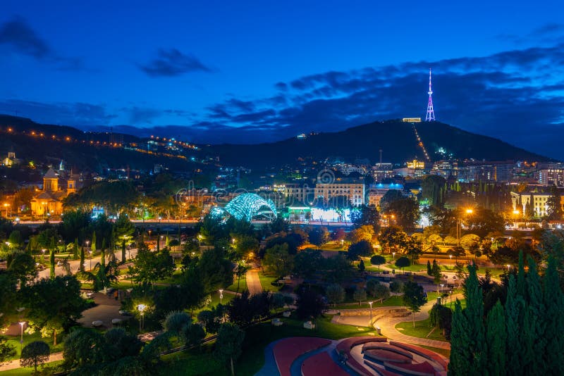 Night View of the Bridge of Peace in Tbilisi, Georgia Stock Image ...