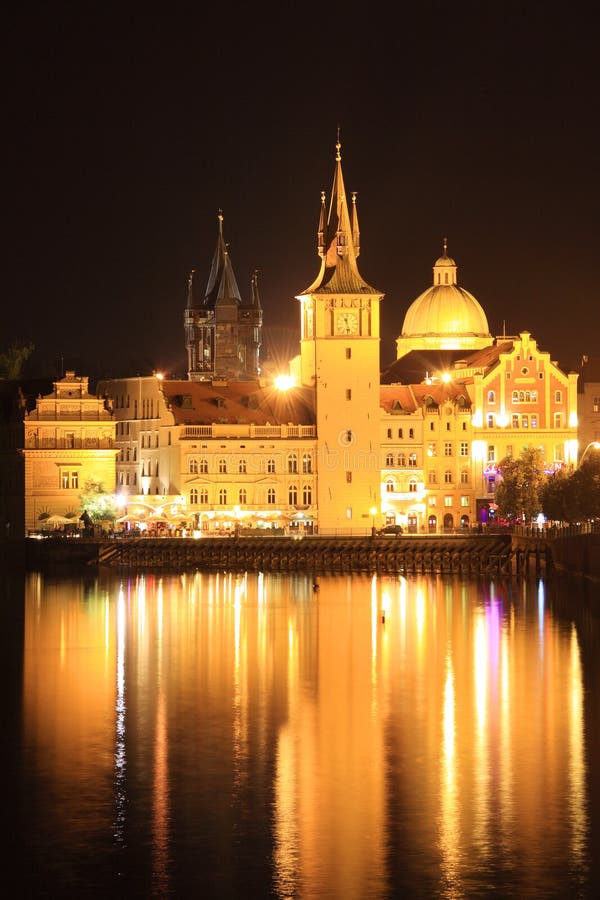 The Night View on Bright Old Town of Prague Stock Image - Image of ...