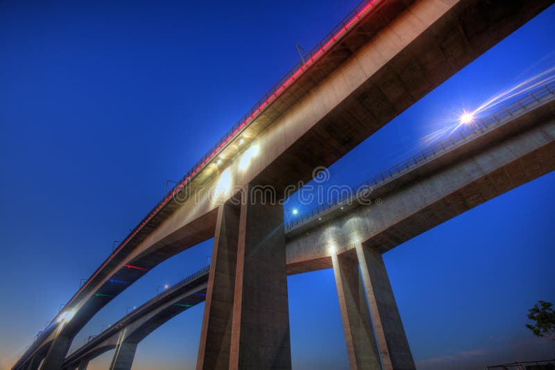 Night View of Brisbane Gateway Bridge Stock Photo - Image of concrete ...