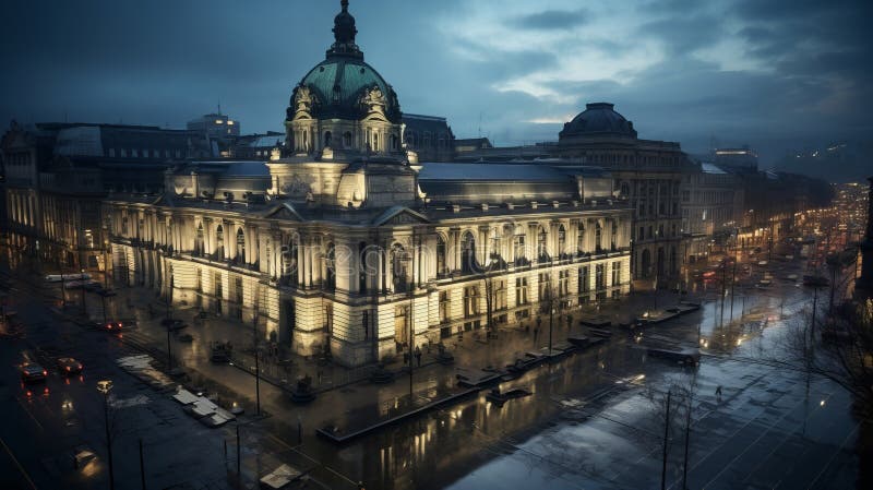 Night View of Bucharest City with Illuminated Streets and Dark Sky ...