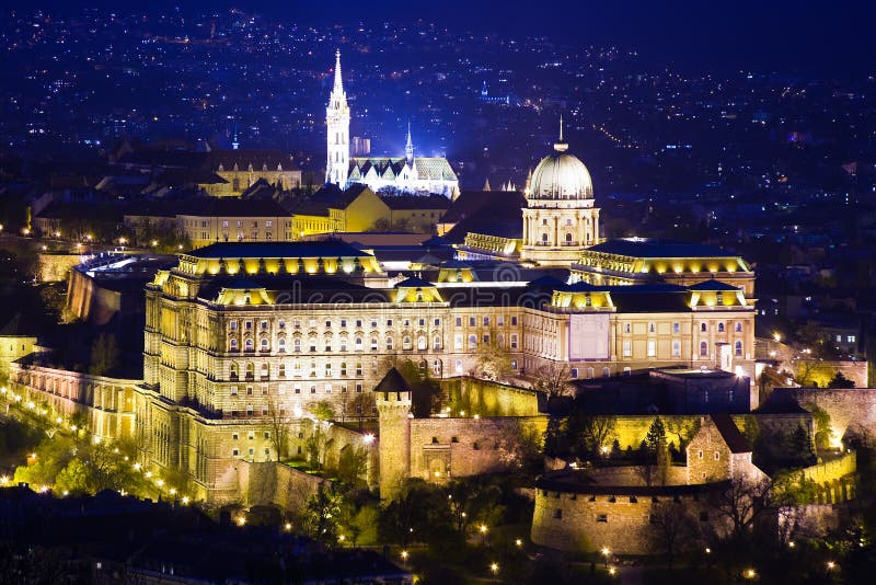 Night View Buda Castle or Royal Palace in Budapest Stock Image - Image ...