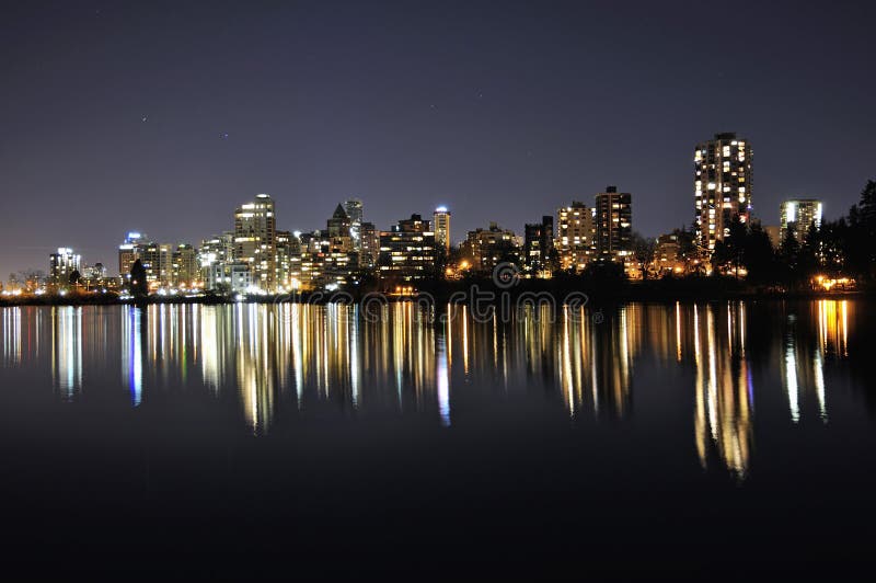 Night View of Buildings by the Lake Stock Image - Image of canada ...