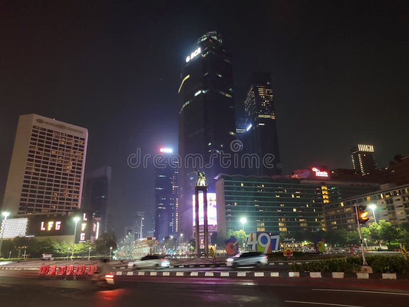 The Night View of Bundaran HI in Central Jakarta Editorial Stock Image ...