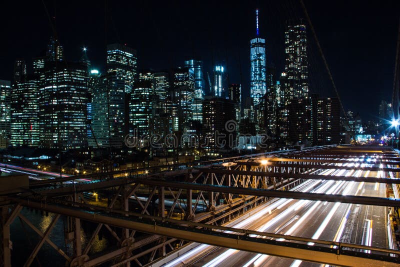 Night View from Cable-stayed Brooklyn Bridge Cityscape Background, New ...
