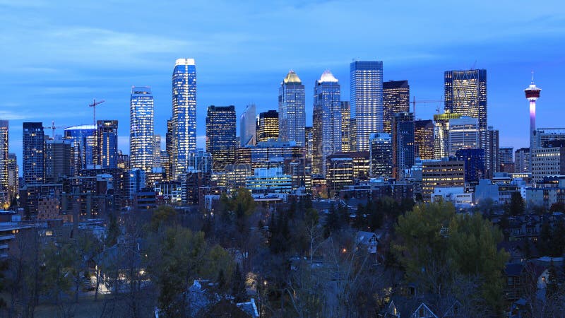Night View of Calgary, Canada Skyline Stock Photo - Image of outdoors ...