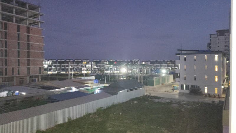 Night View at Cambodian Building Industries and Work Place Stock Photo ...