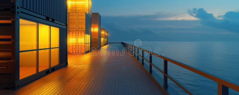 Night View of a Cargo Ship with Illuminated Deck and Containers Stock ...