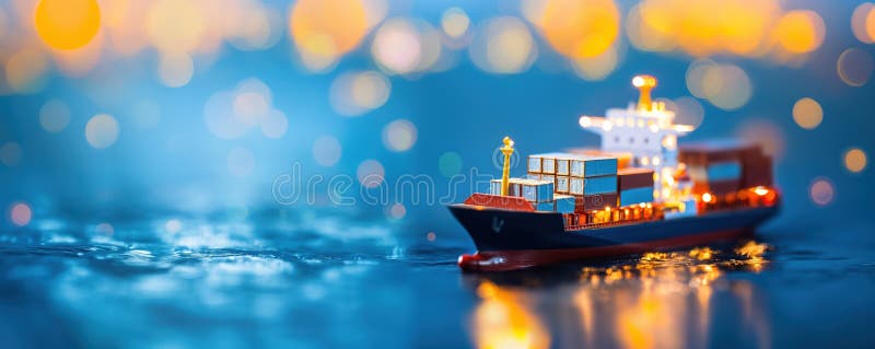 Night View of a Cargo Ship with Illuminated Deck and Containers Stock ...