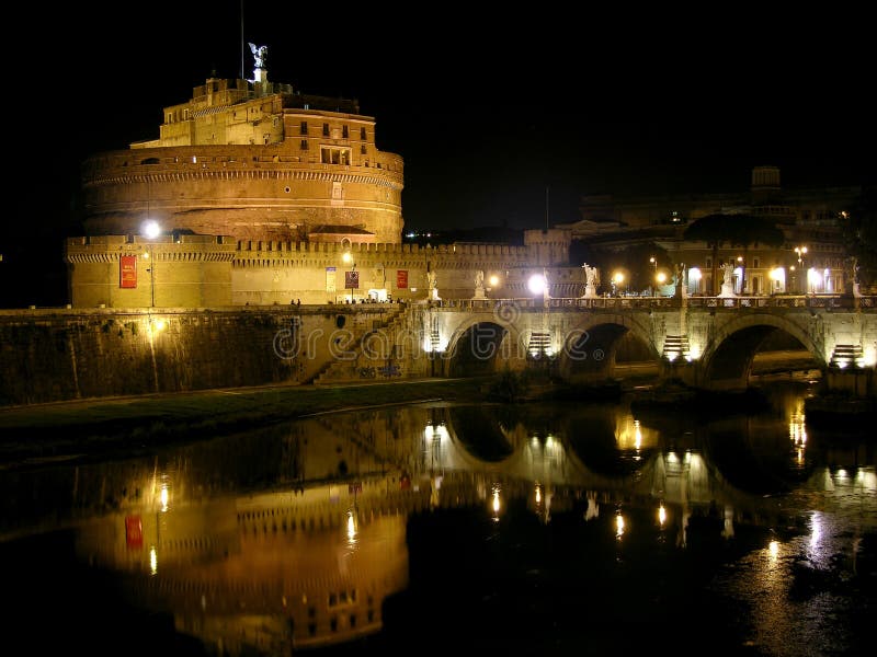 Night View of Castel Sant Angelo, Rome Stock Image - Image of bridge ...