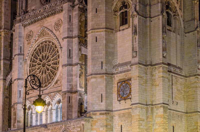 Night View of the Cathedral of Leon, Spain Stock Image - Image of ...