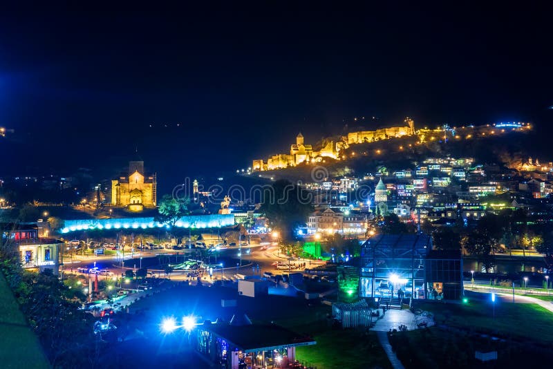 Night View of the Central Part of Tbilisi Stock Image - Image of center ...
