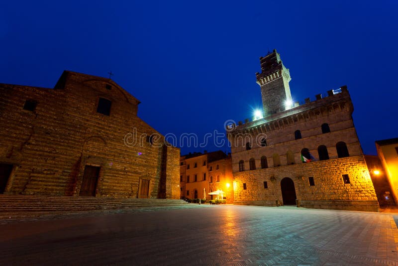 Night View of a Central Square in the City of Montepulchano. Stock ...