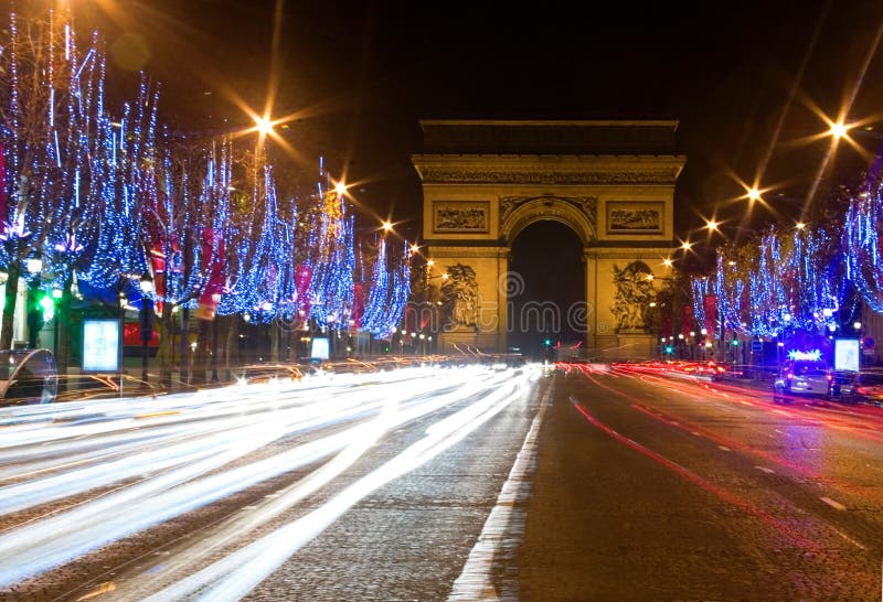 Night View of the Champs-Elysees Stock Photo - Image of christmas, arch ...