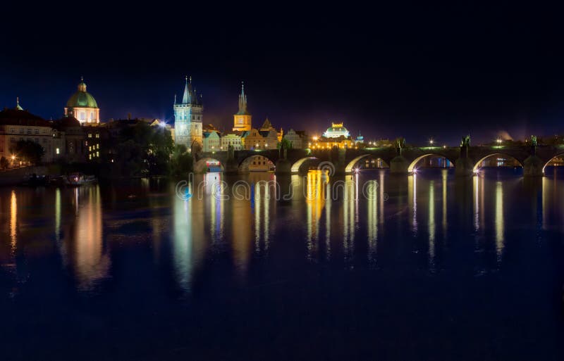 Night View of Charles Bridge in Prague Stock Image - Image of ...