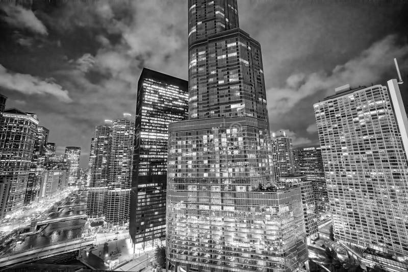 Night View of Chicago Skyscrapers from City Rooftop Editorial Image ...